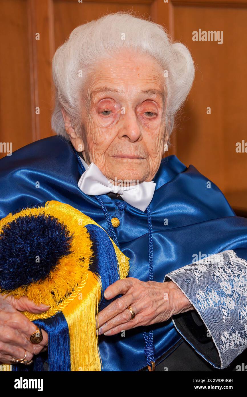 Portrait of the Italian neurologist Rita Levi-Montalcini. Winner of the ...