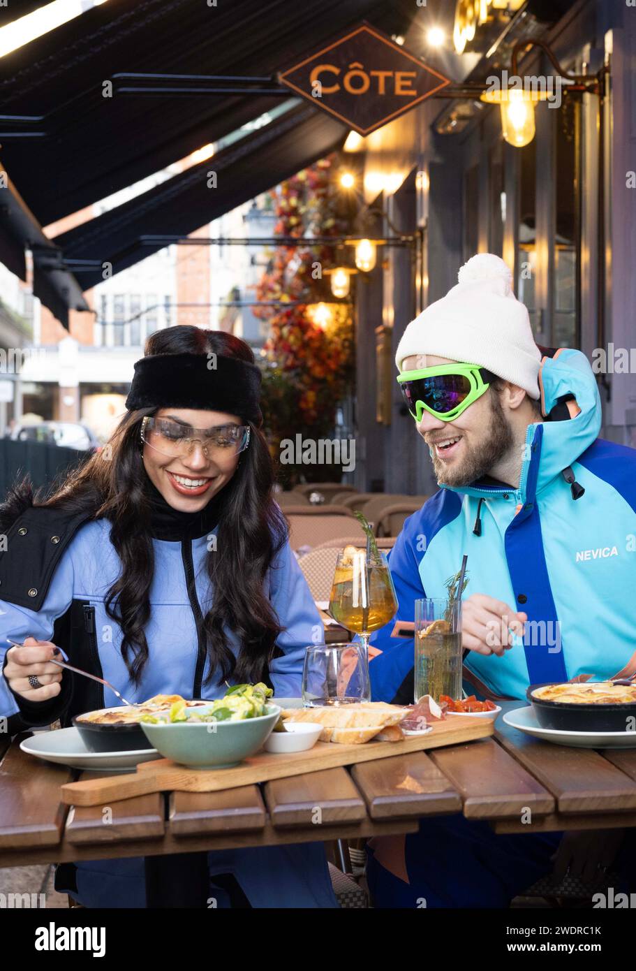 EDITORIAL USE ONLY Athina and Alex dine at Cote Brasserie wearing full ...