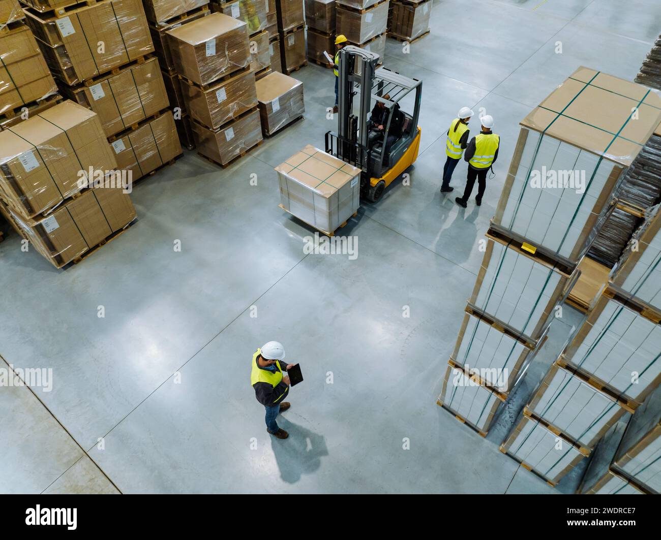Top view of workers modern warehouse storage of retail shop, large ...