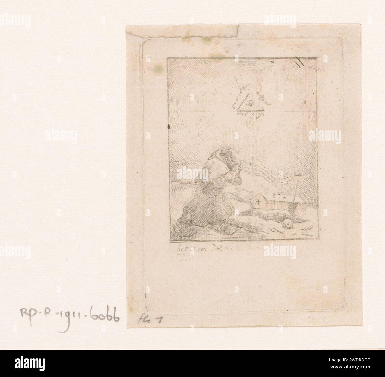 Monnik prays at an open grave under the all -seeing eye, Henri Leys ...