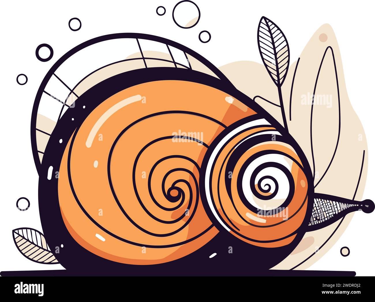 Vector illustration of snail on white background. Line art style design ...