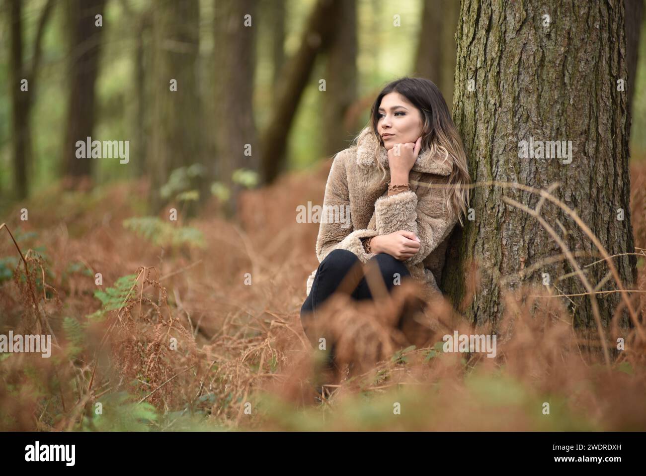 Woman leaning on a tree hi-res stock photography and images - Alamy