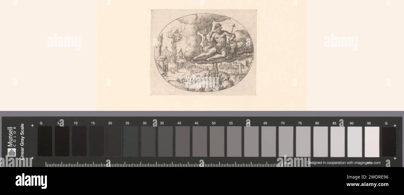 Fire, Etienne Delaune, 1573 - 1580 print Jupiter, seated on a cloud ...