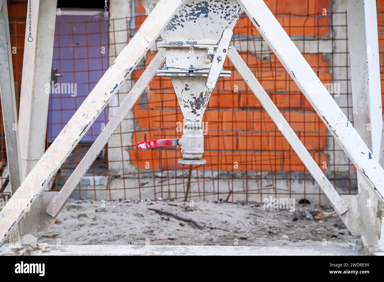 Industrial stucco plastering machine, closeup with selective focus ...