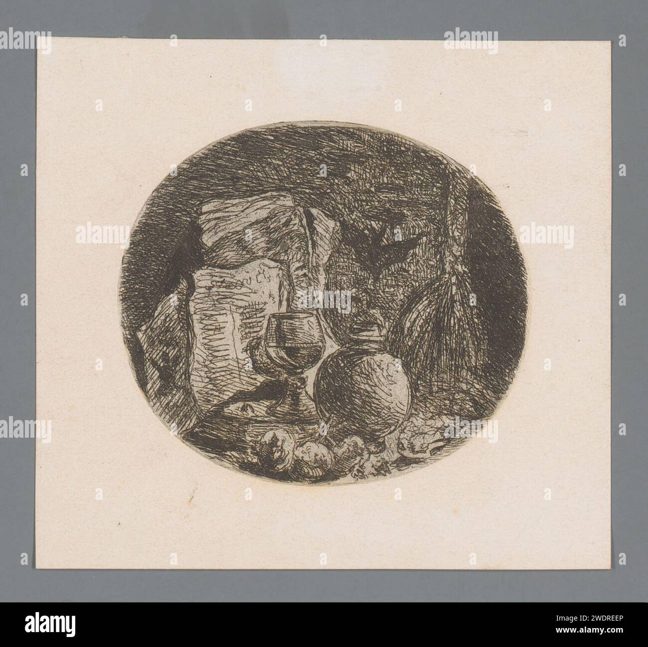 Stilleven, Willem Linnig (II), 1852 - 1868 print paper etching still ...