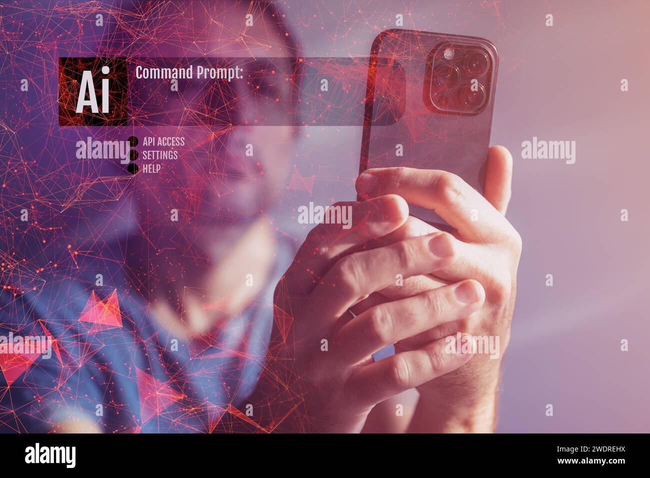 Artificial intelligence concept, man typing ai command prompt on ...