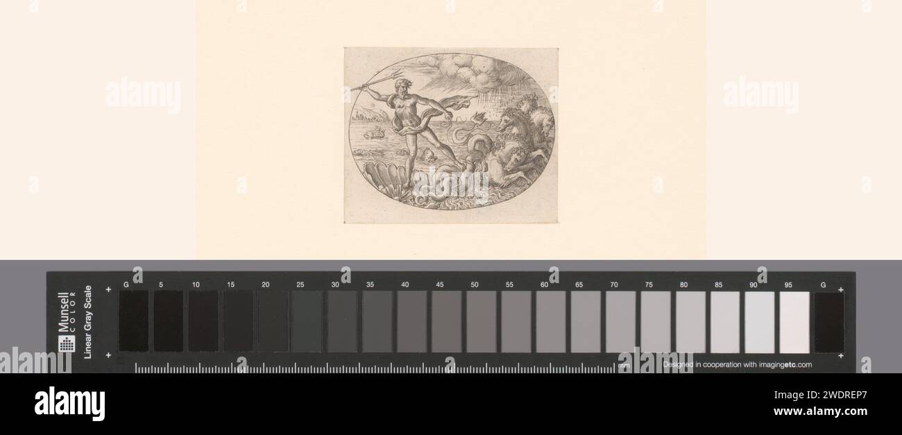 Water, Etienne Delaune, 1573 - 1580 print Neptunus, pulled on to his ...