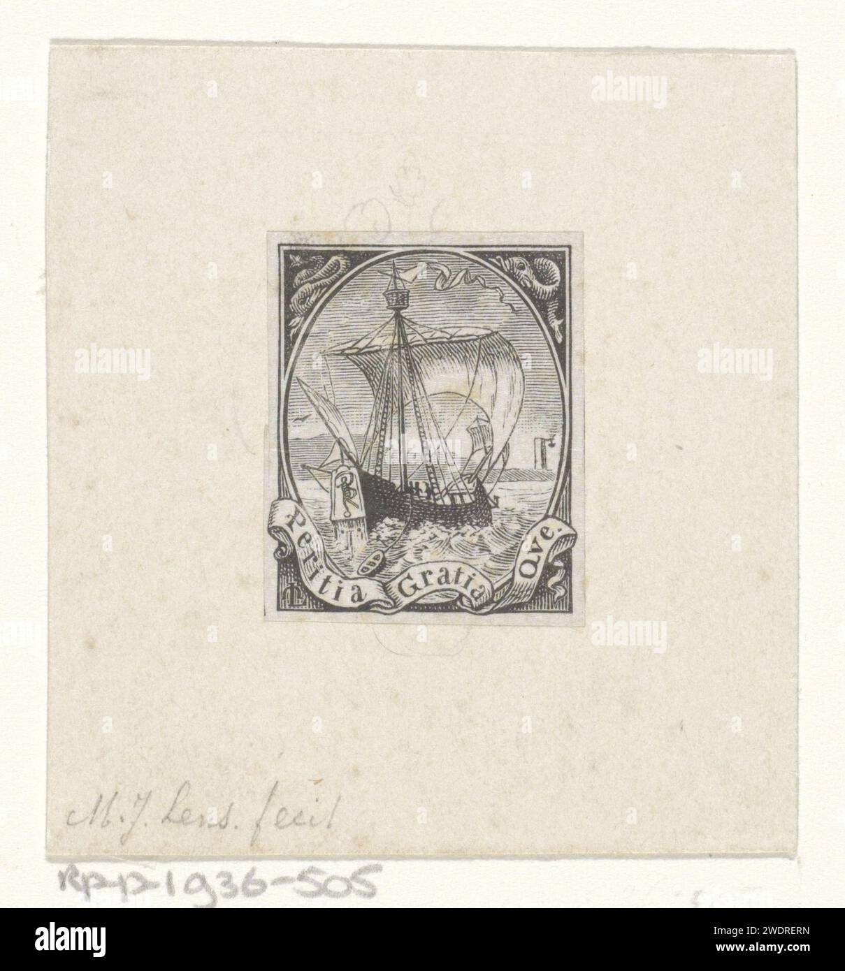 Ex Libris with a ship on the water, Maurits Johannes Lens, 1839 - 1897 ...