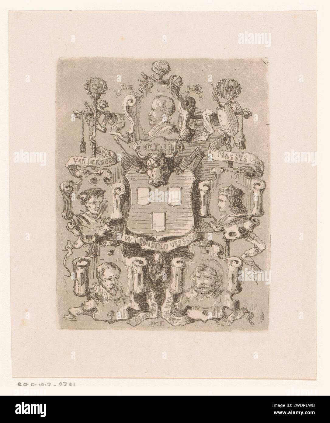 Coat of arms of the Sint -Lucas Guild with around five portraits, Henri ...