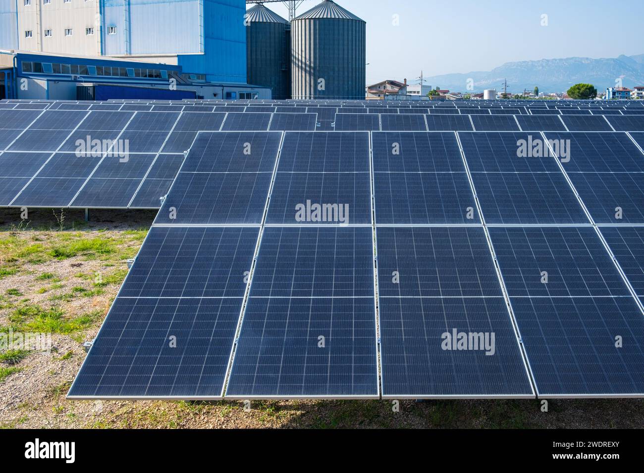 Solar panels photovoltaic in solar farm in a flour mill in Tirana ...