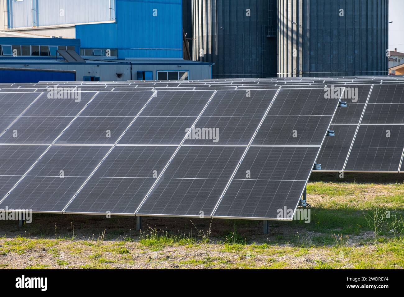 Solar photovoltaic panels in solar farm in a flour mill in Tirana ...