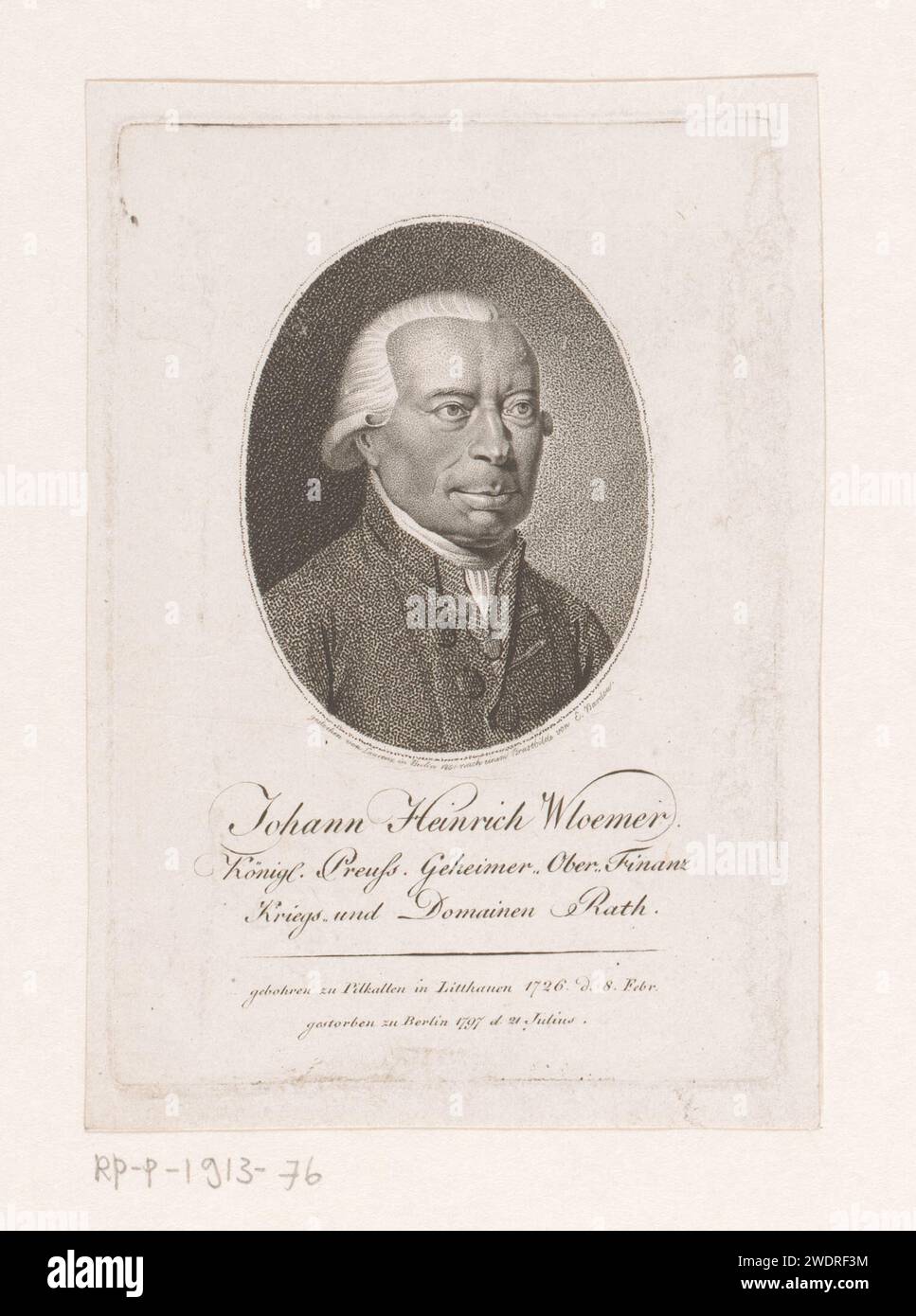 PortraT van Johann Heinrich Wlömer, Johann Daniel Laurenz (II), after Emanuel Bardou, 1801 print ...