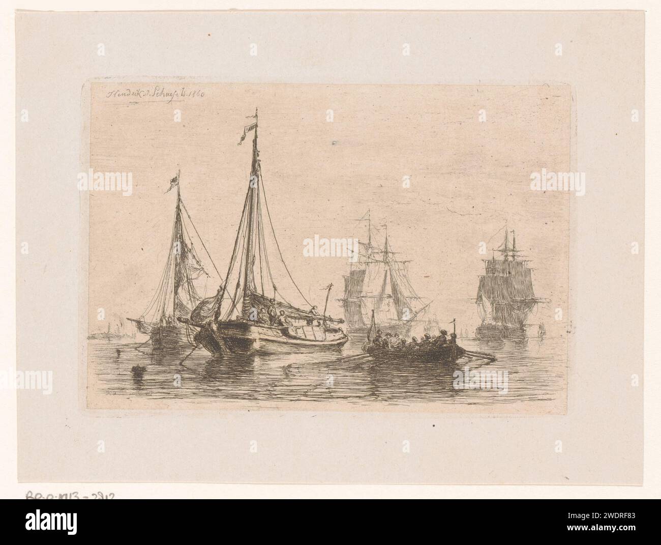 Figures in a rowing boat on the water between the sailing boats, Henri ...