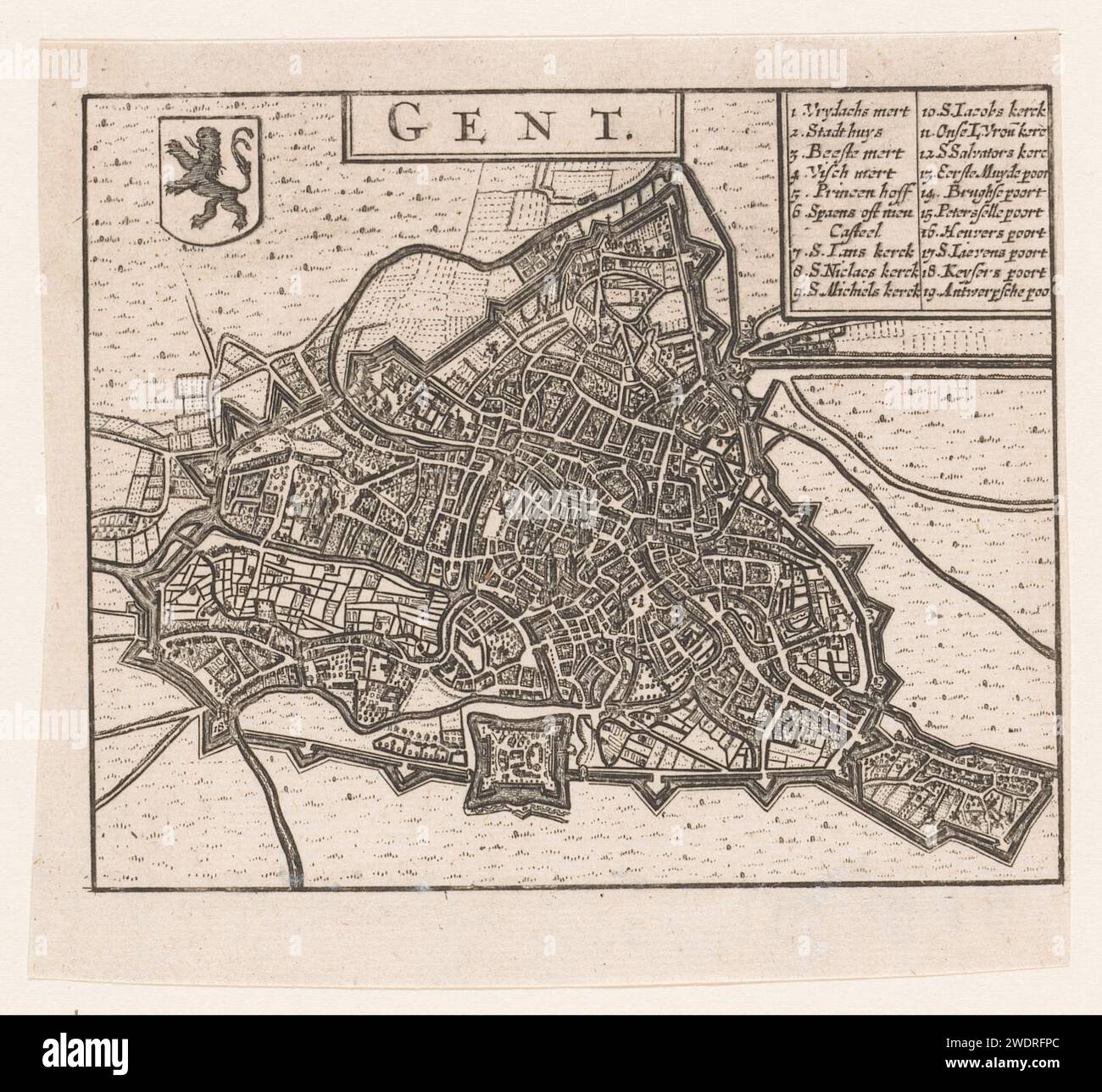Map of Ghent, Anonymous, 1652 print Amsterdam paper etching maps of cities Ghent Stock Photo - Alamy