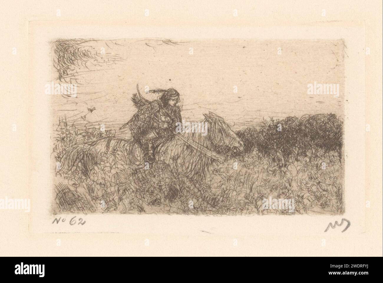 Ruiter, Mario Bauer, 1897 print A figure on a horse in a field. paper ...