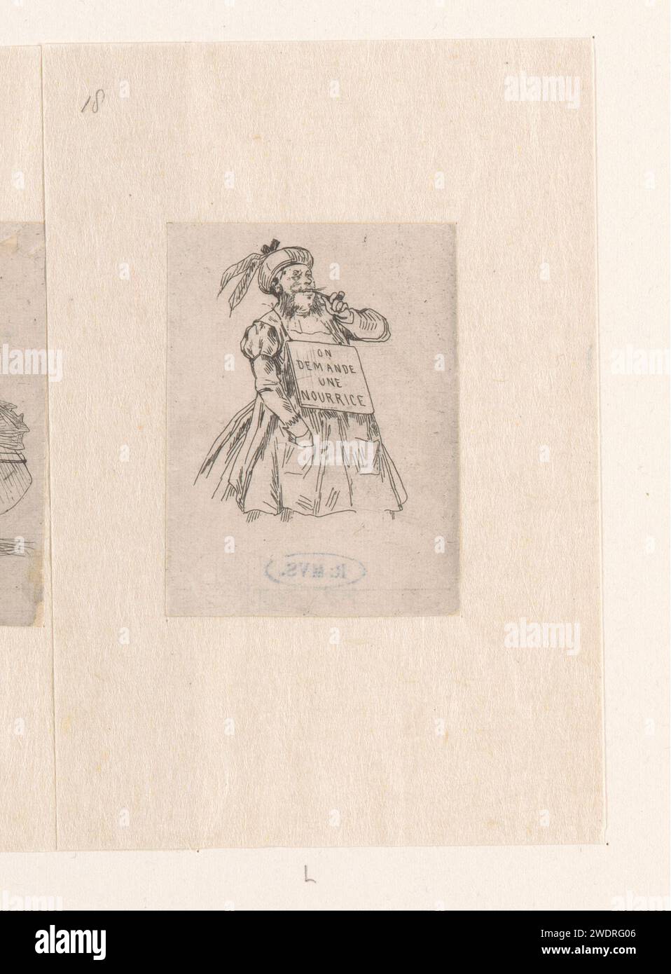 Man with pipe and placard on his neck, Félicien Rops, 1863 print paper ...