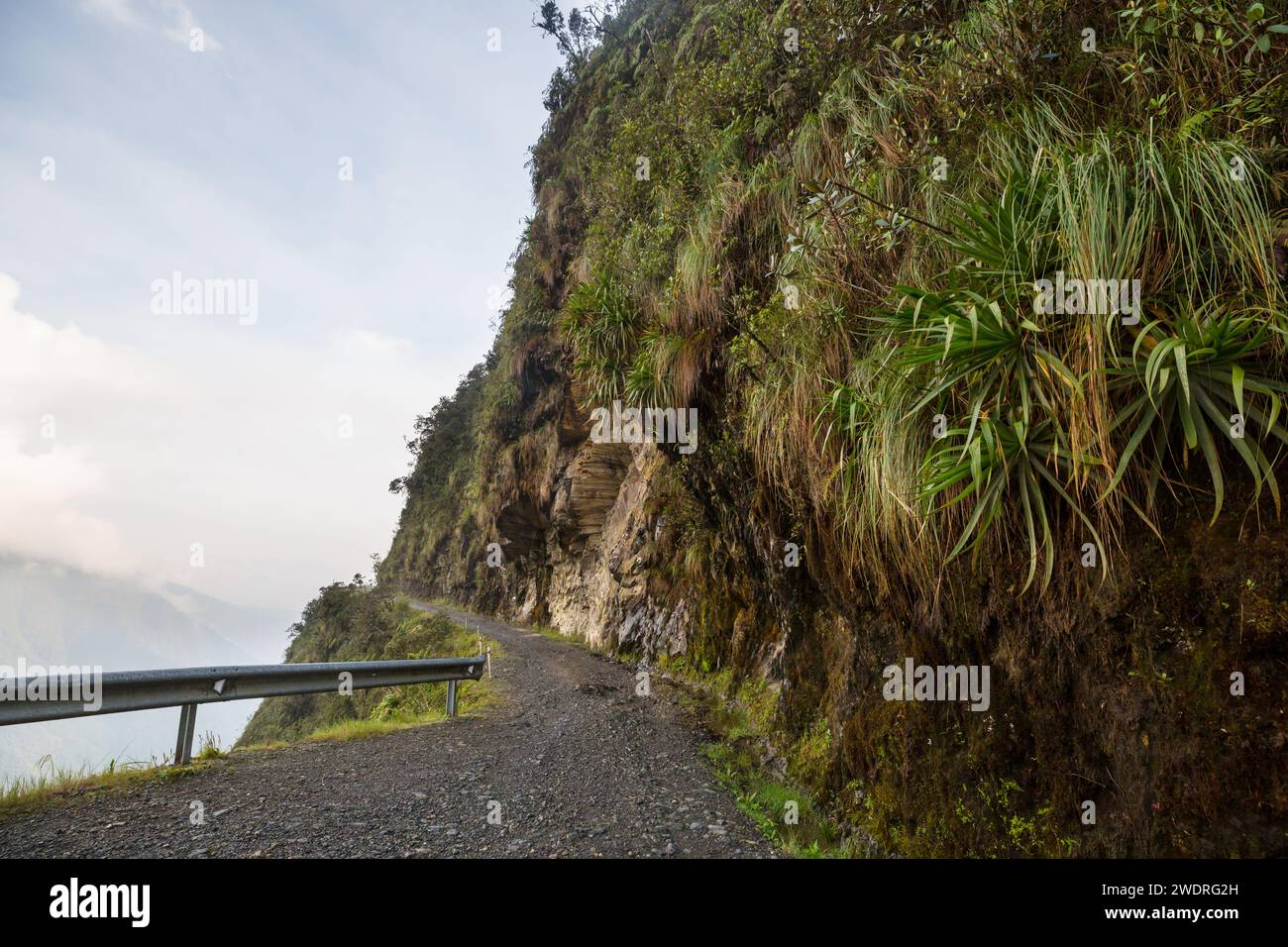 Famous death road, the "Camino de la Muerte", in the Bolivian Andes ...