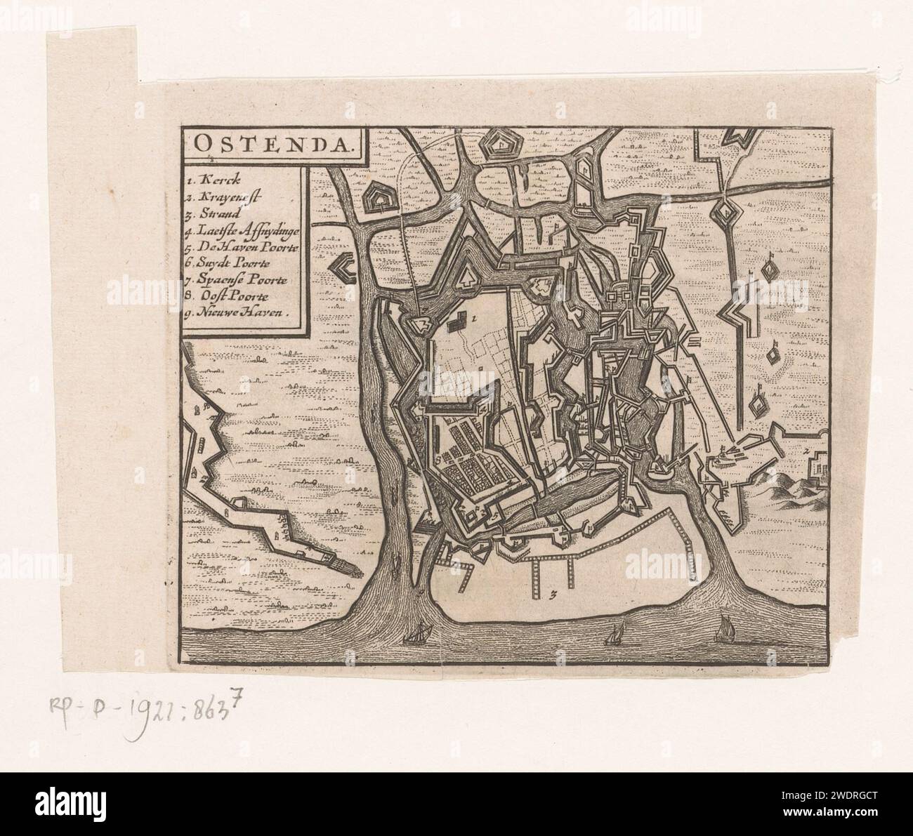 Map of Ostend, Anonymous, 1652 print Amsterdam paper etching / engraving maps of cities Oostende ...