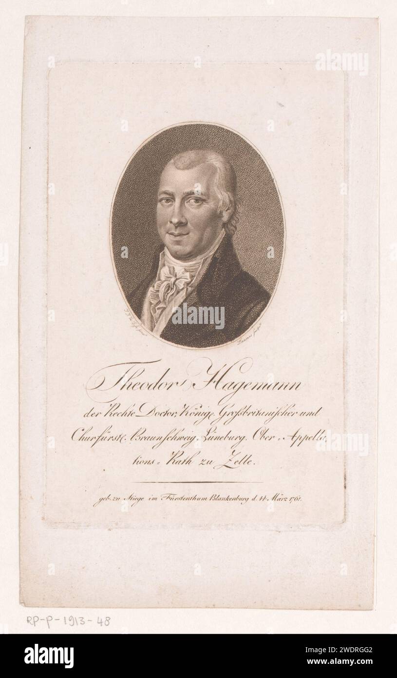 PortraT van Theodor Hagemann, Johann Daniel Laurenz (II), after Johann Jacob de Lose, 1780 ...