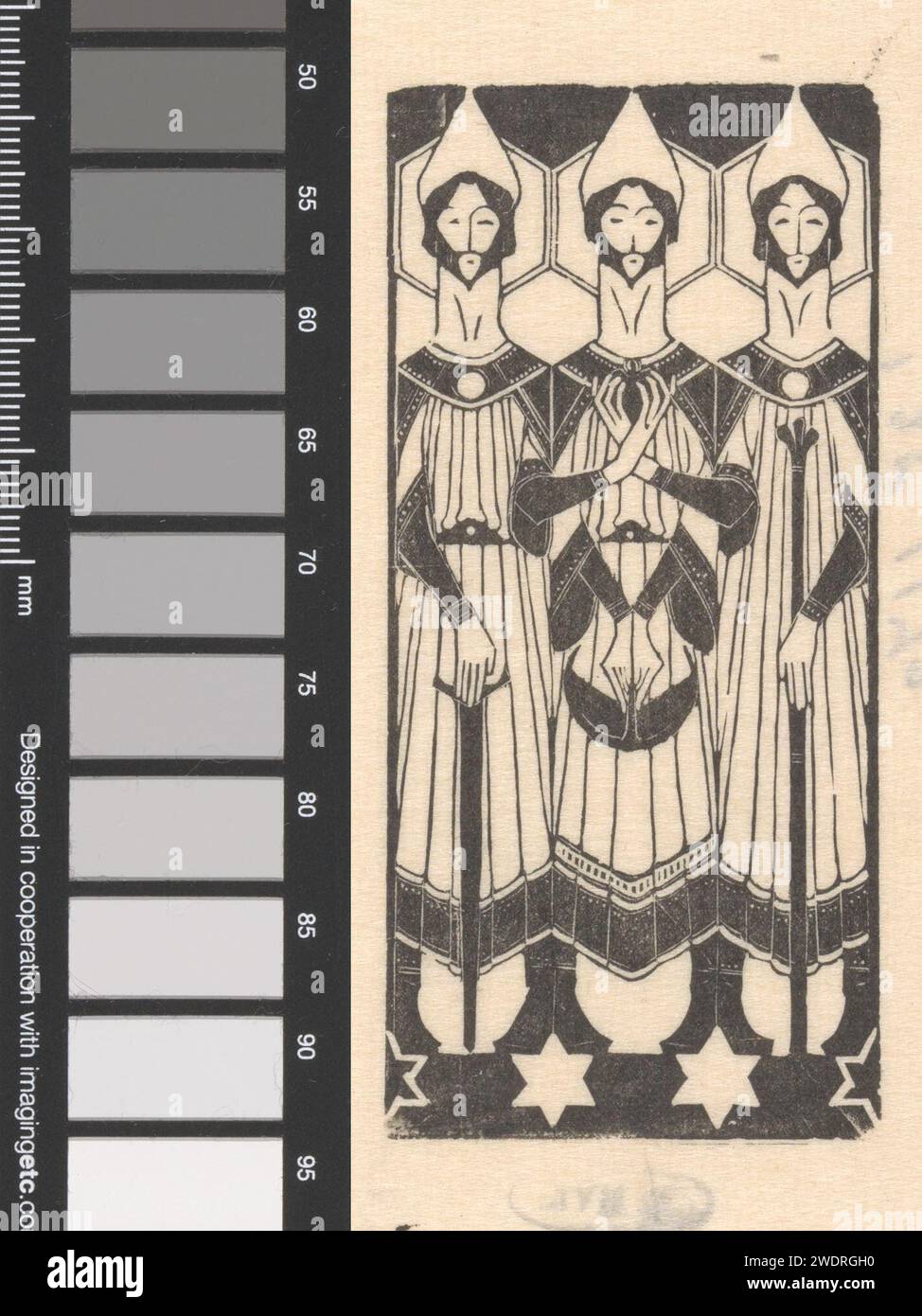 Three men, Mathieu Lauweriks, 1935 print Three standing men with ...