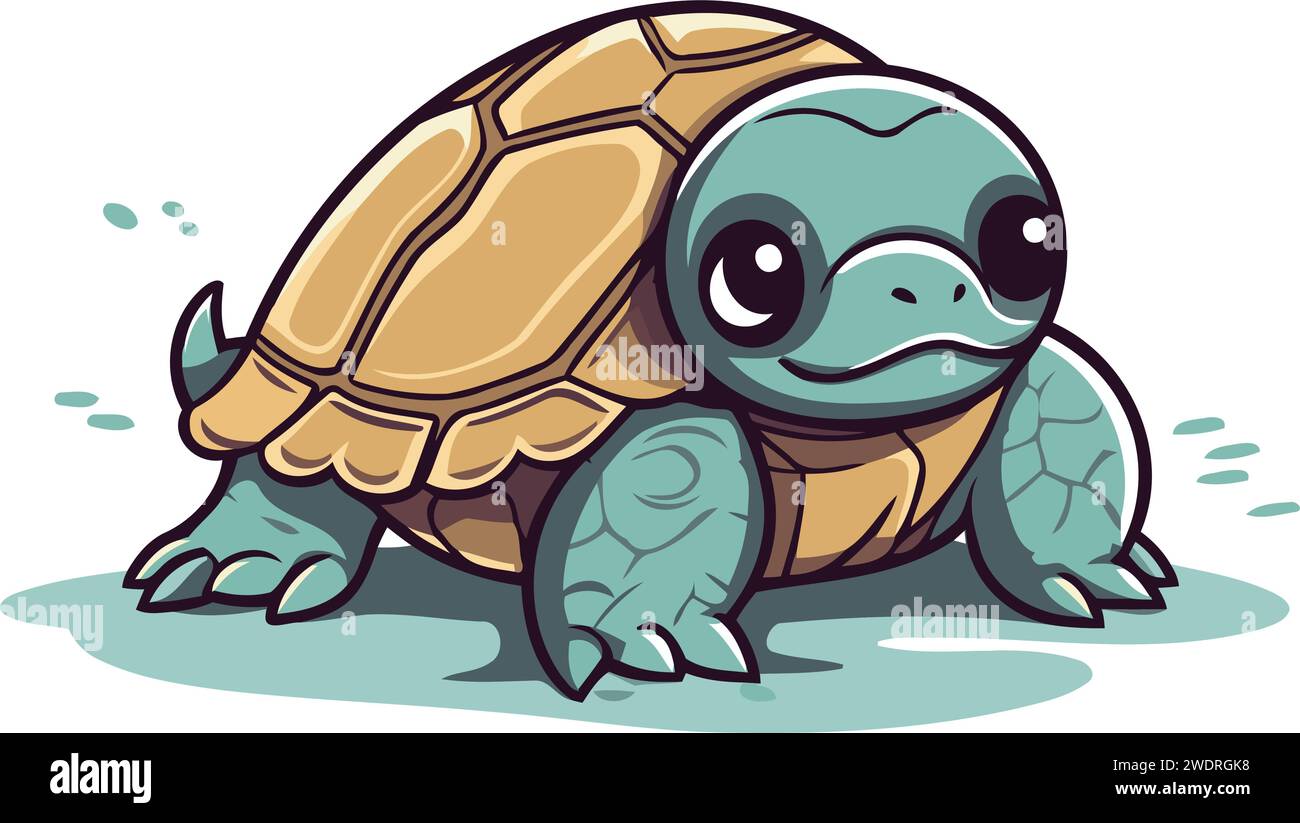 Cute cartoon turtle character. Vector illustration isolated on white ...