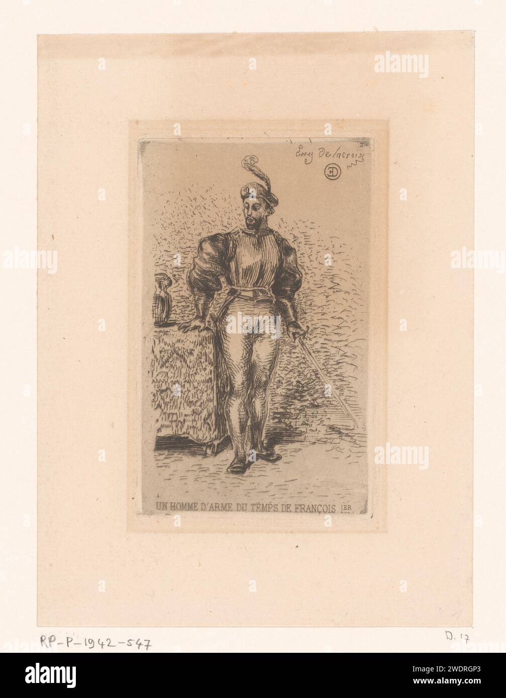 Soldier with sword, Eugène Delacroix, 1833 print Numbered at the top ...