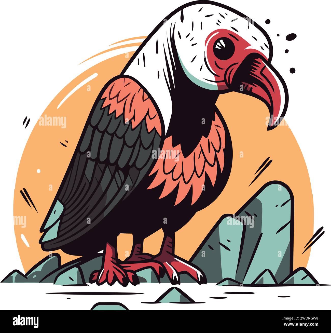 Vulture on the rock. Vector illustration. Hand drawn sketch Stock ...