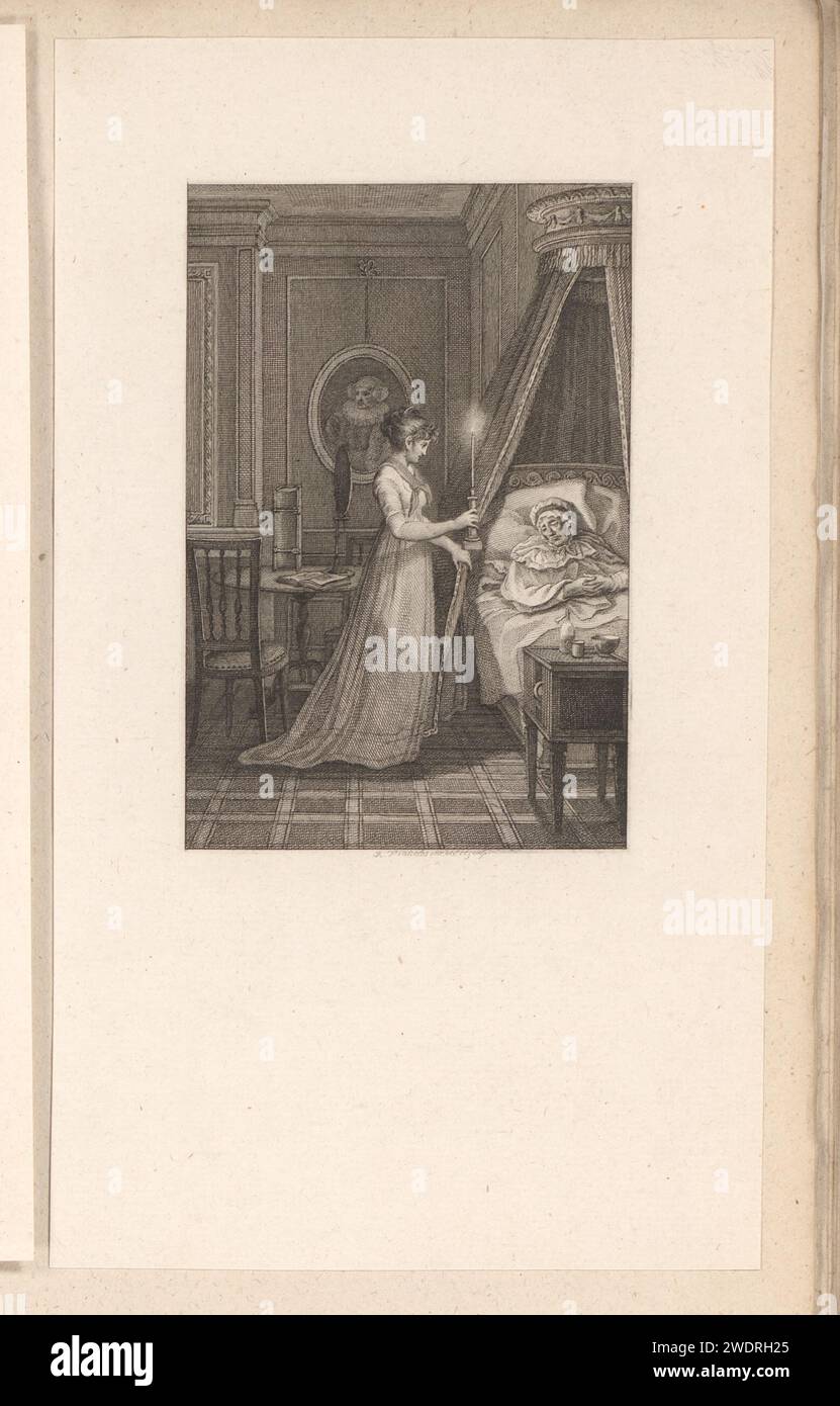 Susanna Bronkhorst at the deathbed of Mrs. Elzevier, Reinier Vinkeles ...