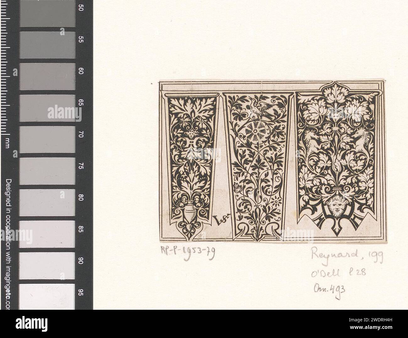 Three surfaces with foliage and mascarons, Virgilius Solis, 1524 - 1562 ...