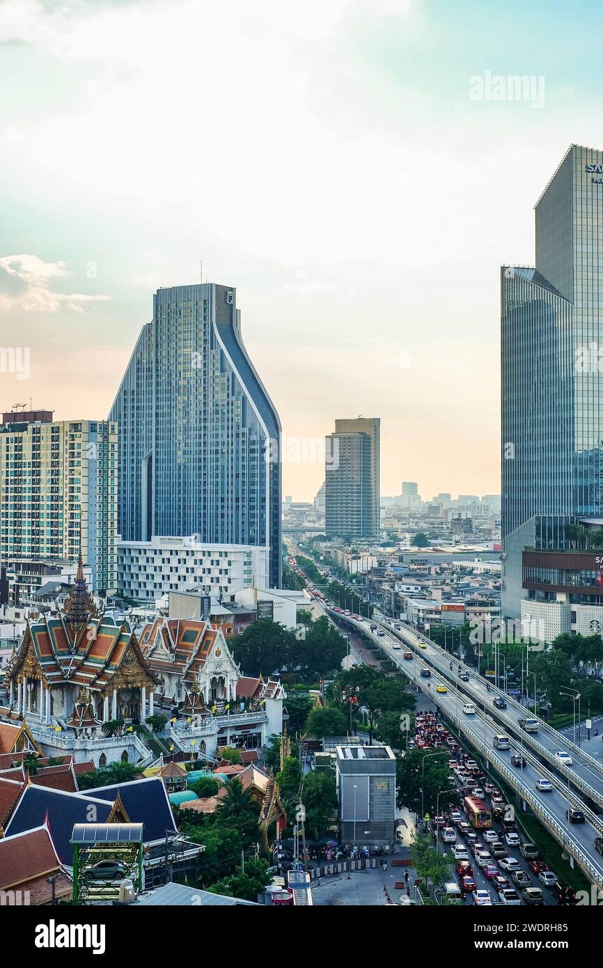 Bang Rak, Bangkok; Thailand - November 01, 2023: An aerial, elevated ...
