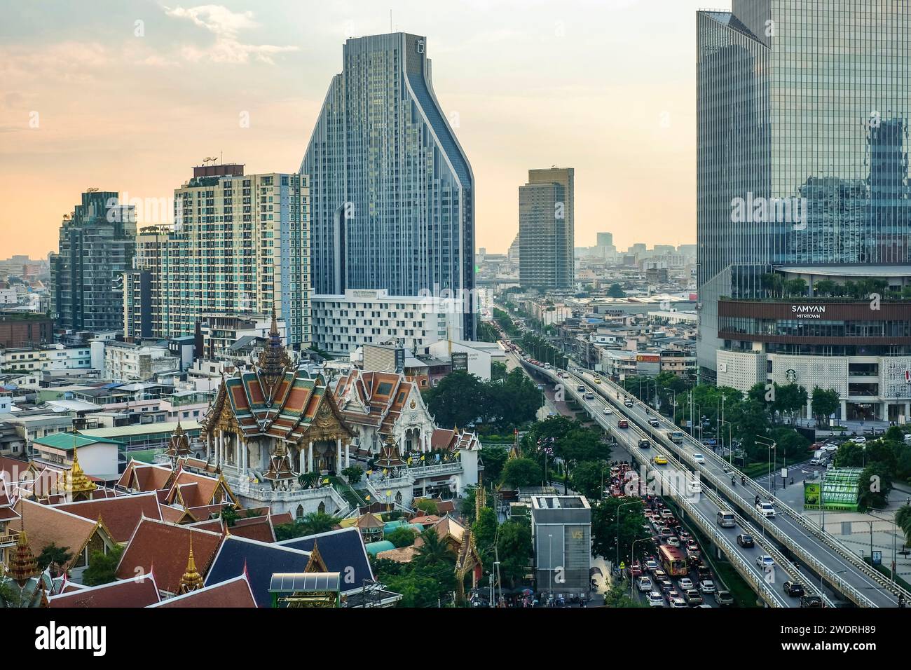 Bang Rak, Bangkok; Thailand - November 01, 2023: An aerial, elevated ...