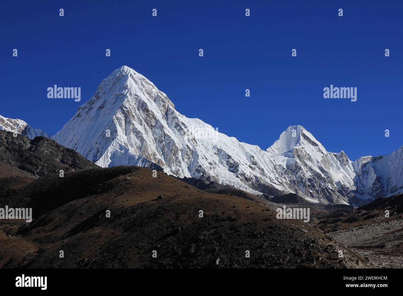 Majestic Mount Pumori seen from Lobuche. Nepal Tibet border Stock Photo ...