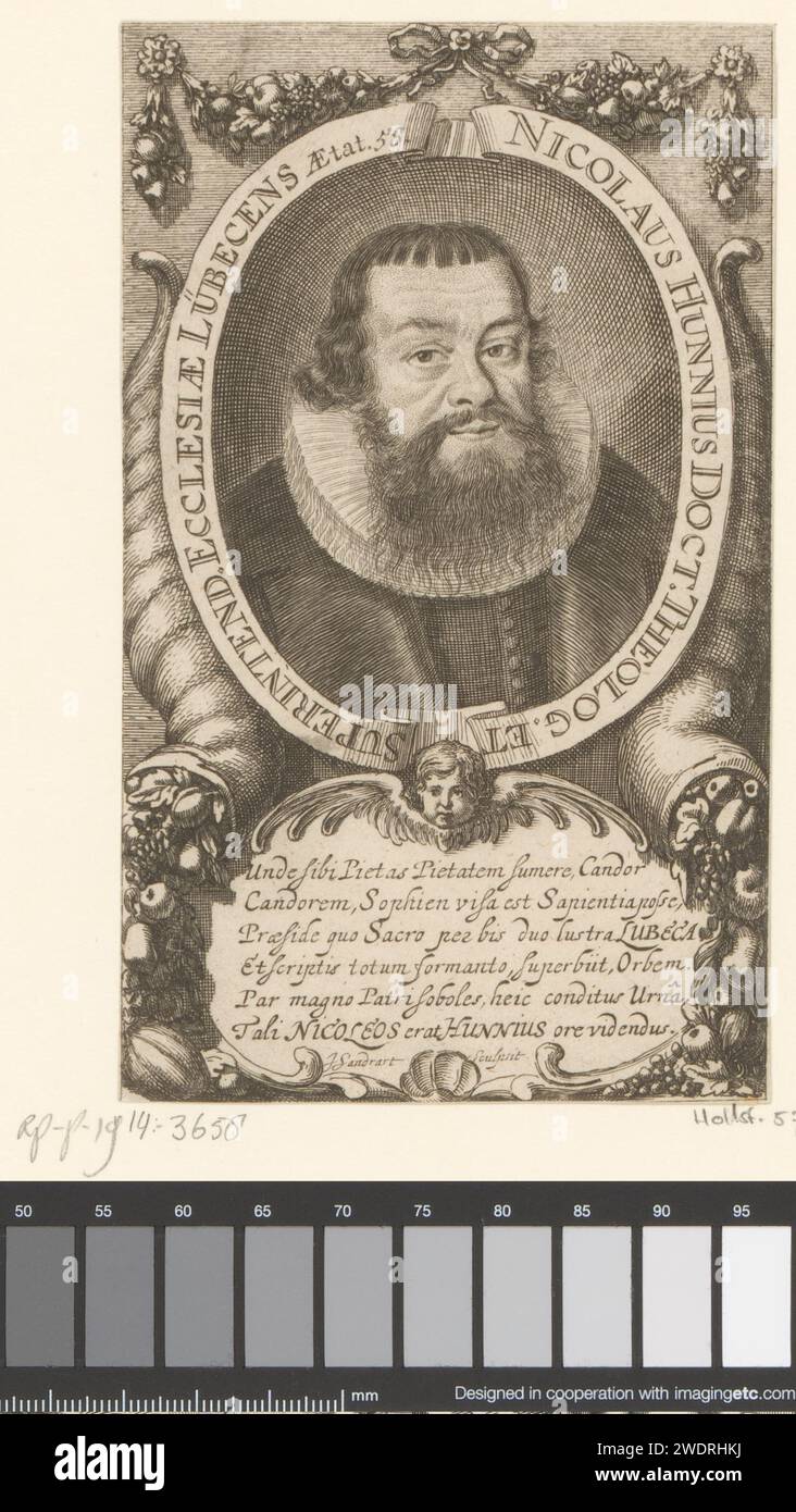Portrait van Nikolaus Hunnius, Jakob von Sandrart, 1664 print paper ...