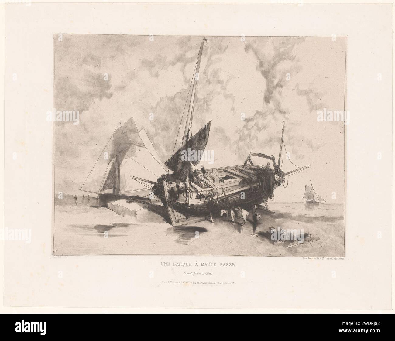 Boat on the beach at EB, Louis-Adolphe Hervier, c. 1863 print Paris ...