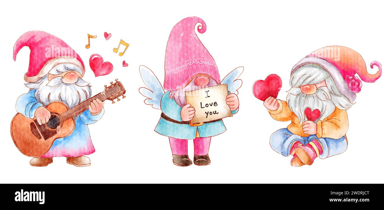 Gnomes with valentine's day costume . Set 9 of 13 . White isolate ...