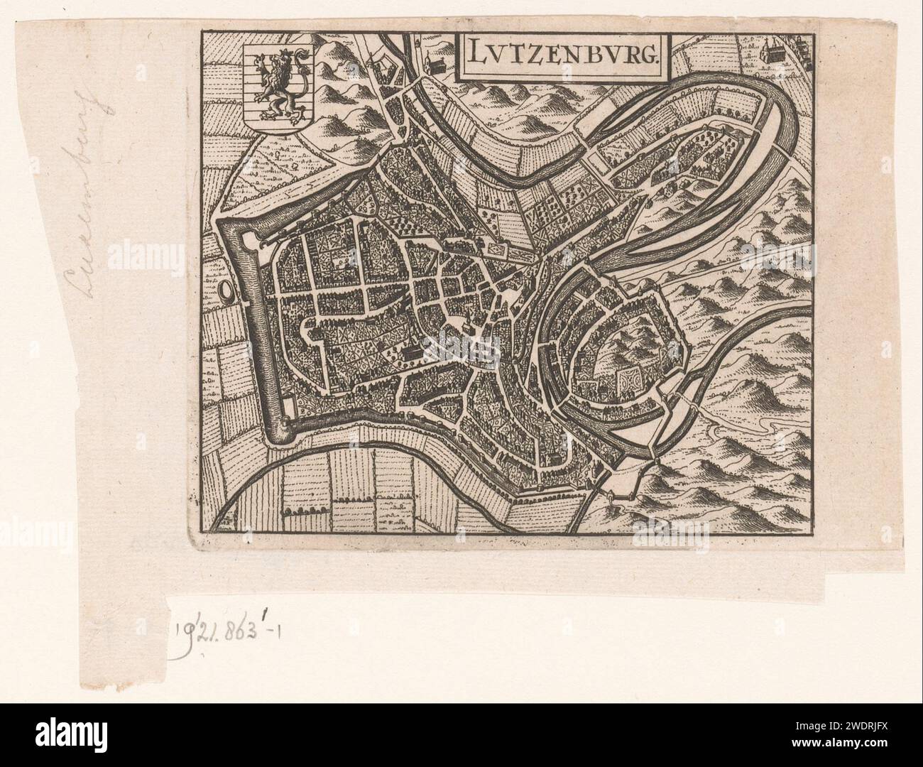 Map of Luxembourg, Anonymous, 1652 print Amsterdam paper etching / engraving maps of cities Sit ...