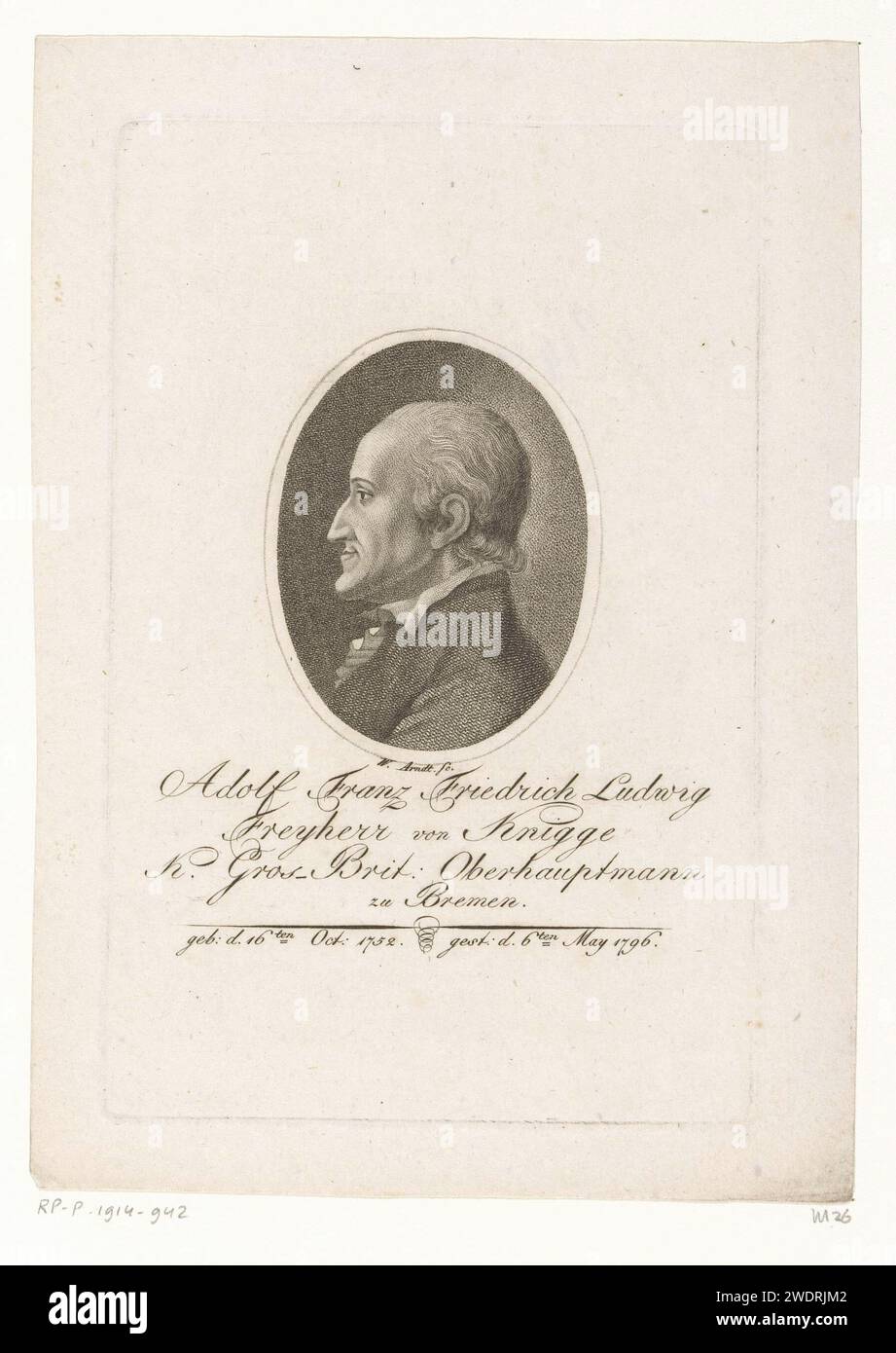 PortraT van Adolph Knigge, Wilhelm Arndt, 1796 - 1813 print Germany ...
