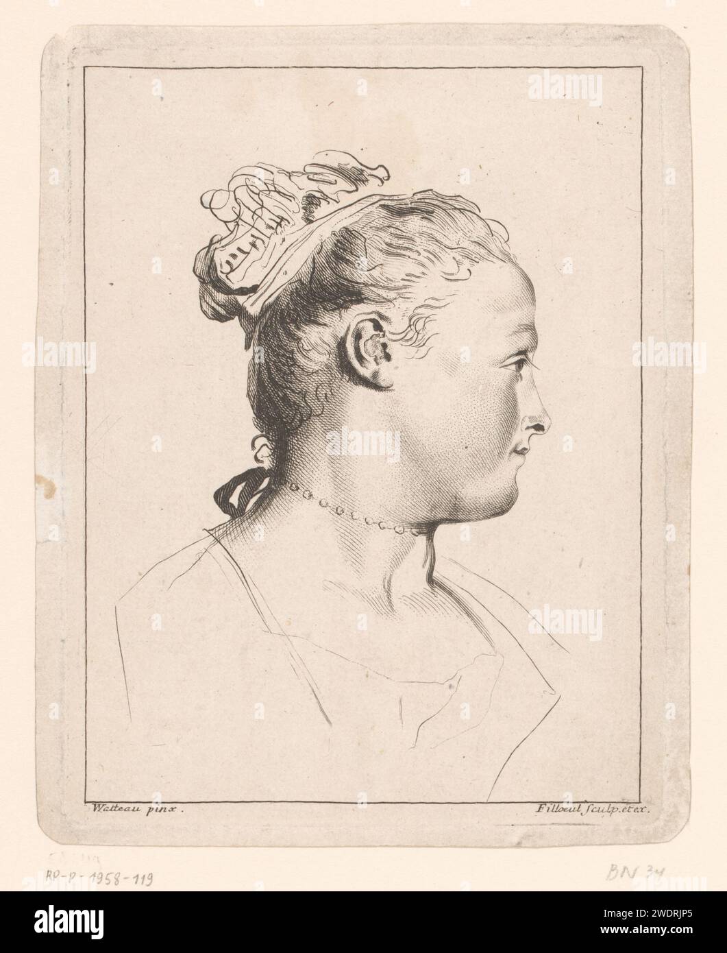 Portrait of an unknown woman, Pierre Filloeul, 1734 print France paper ...