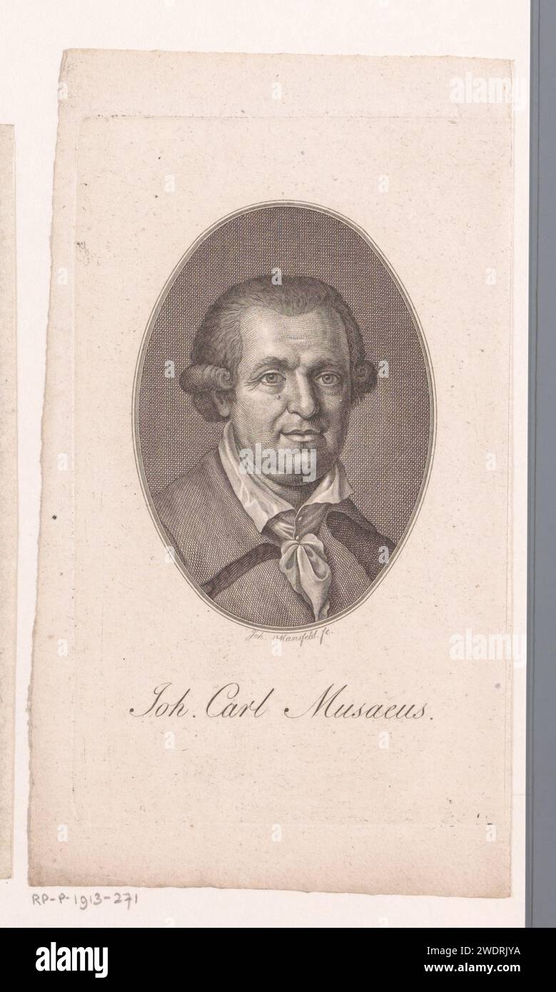 Portrait van Johann Carl August Musäus, Johann Ernst Mansfeld, 1749 ...