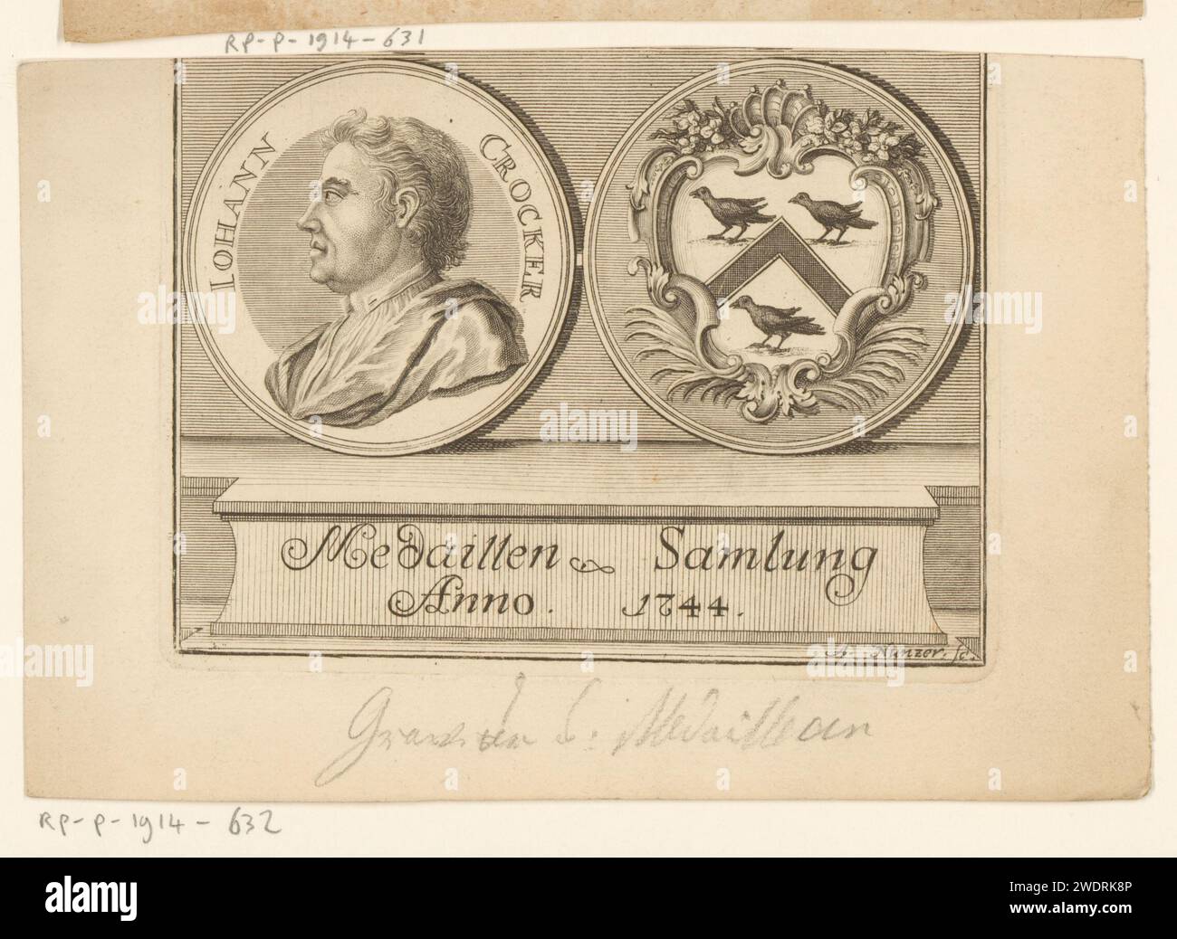 Portrait van John Crocker, Andreas Nunzer, 1744 print paper engraving ...