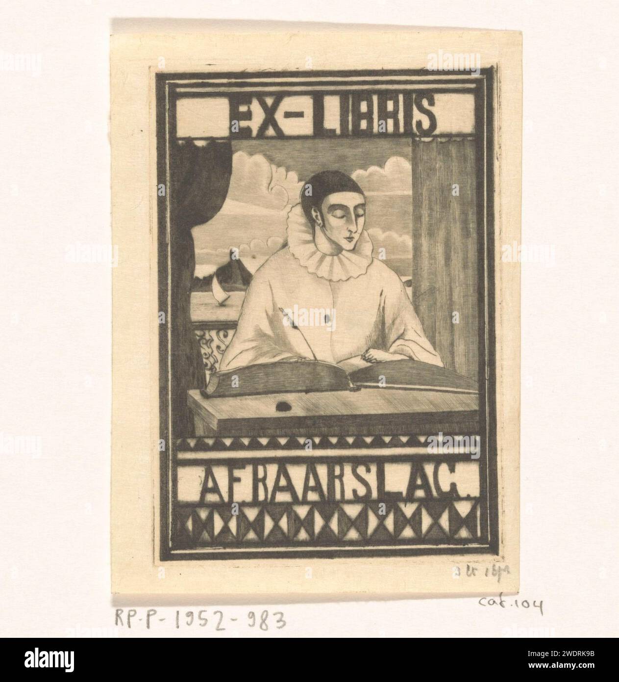 Ex Libris van A.F. Baarslag, Lodewijk Schelfhout, 1922 print A pierrot ...