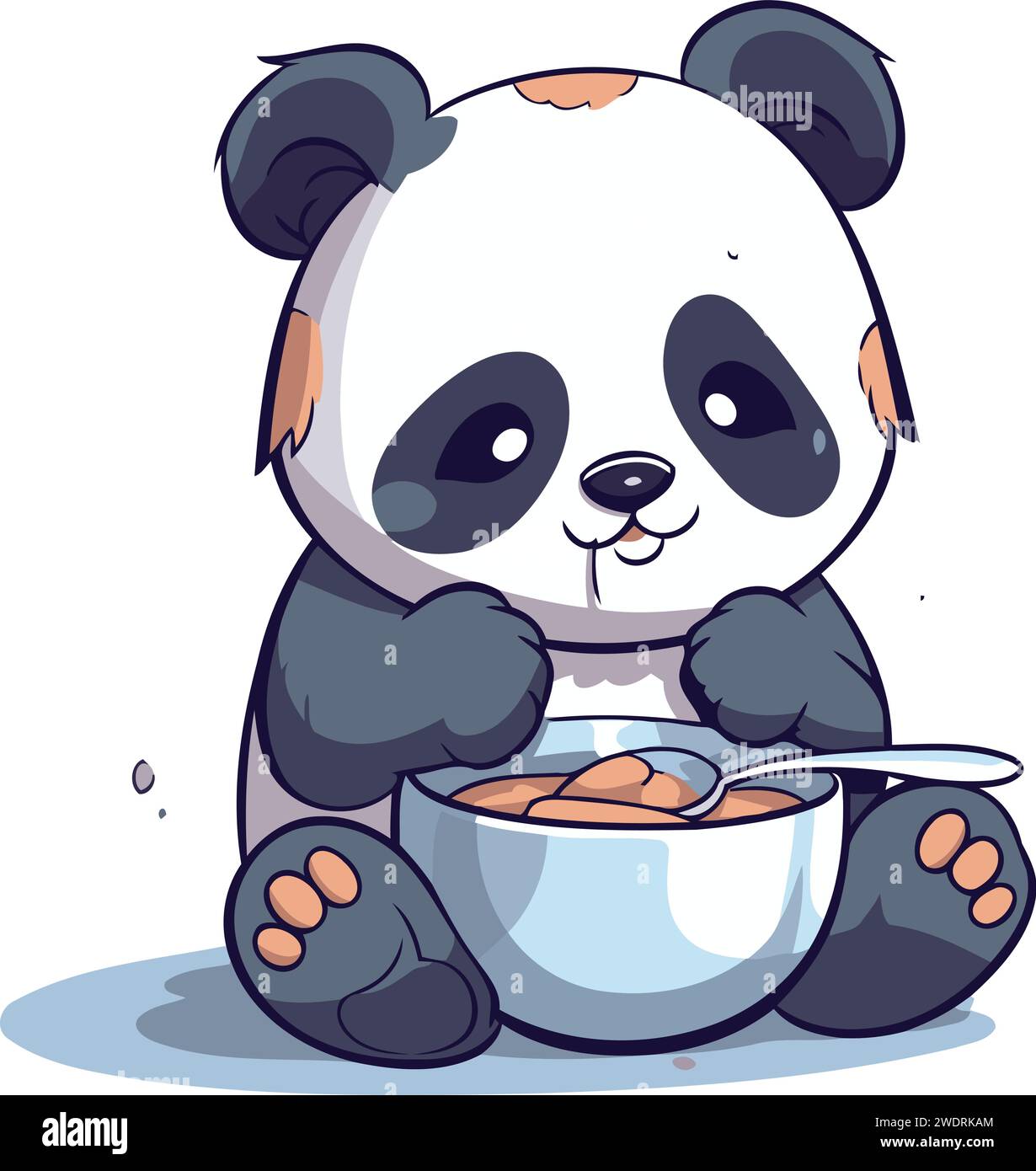 Illustration of a Cute Cartoon Panda Eating a Bowl of Food Stock Vector ...