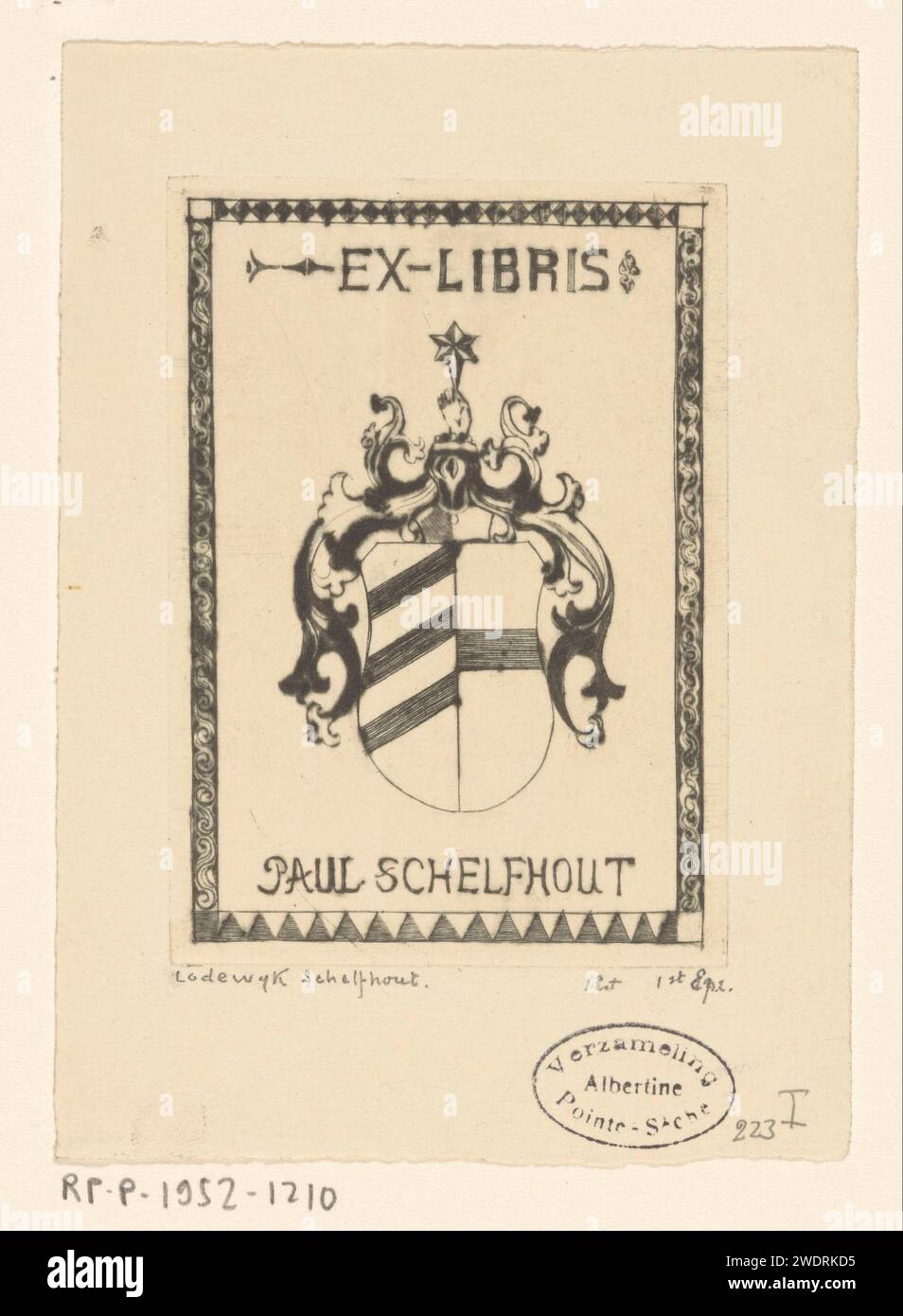 Ex Libris van Paul Schelfhout, Lodewijk Schelfhout, 1943 print A coat ...