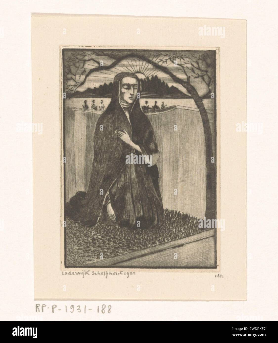 Woman at a tomb, Lodewijk Schelfhout, 1922 print A veiled woman ...