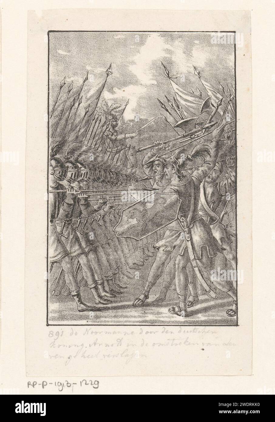 King Arnulf beats the Normans, Anonymous, 1809 - 1899 print The battle ...