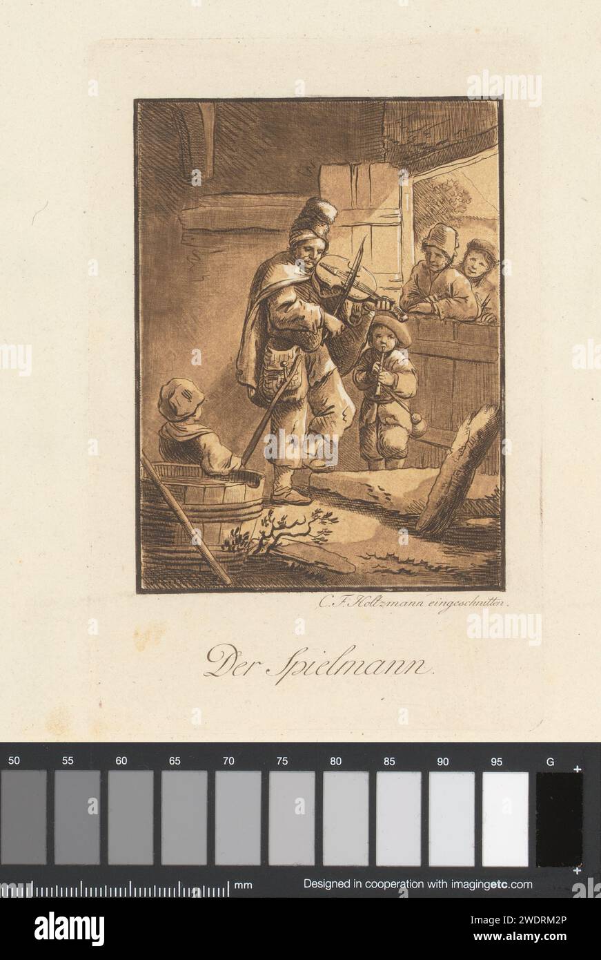 Violin playing man and recorder playing boy, Carl Friedrich Holtzmann ...