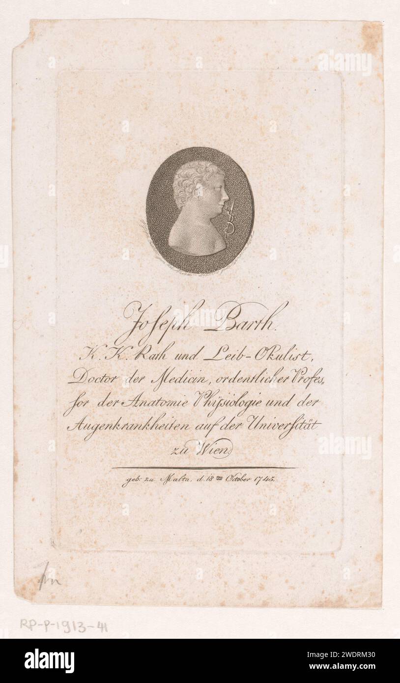 PortraT van Joseph Barth, Johann Daniel Laurenz (II), After Joseph Richter (II), 1802 print Text ...
