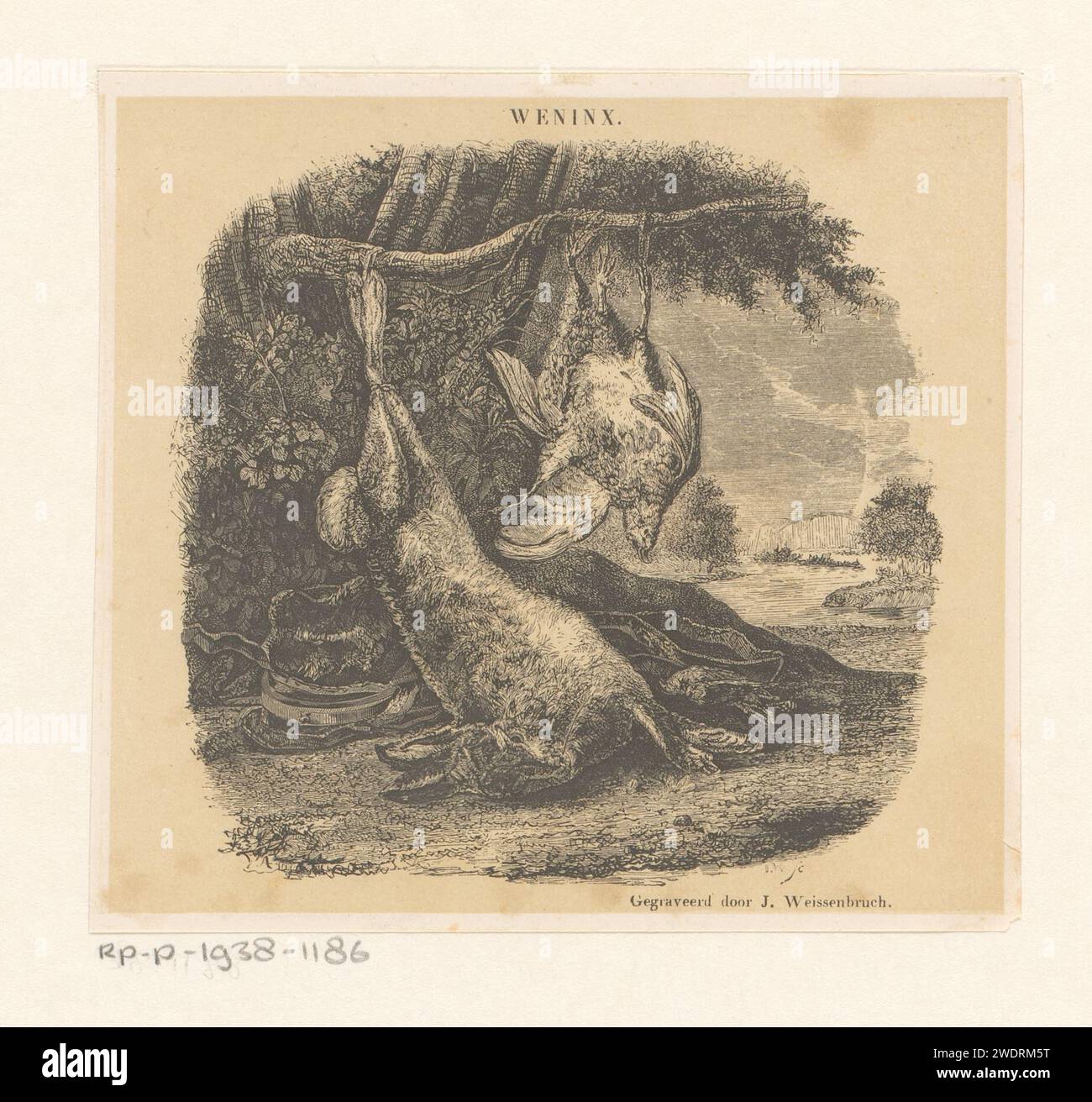 Hunting still life with a hare and poultry in a landscape, Jan ...