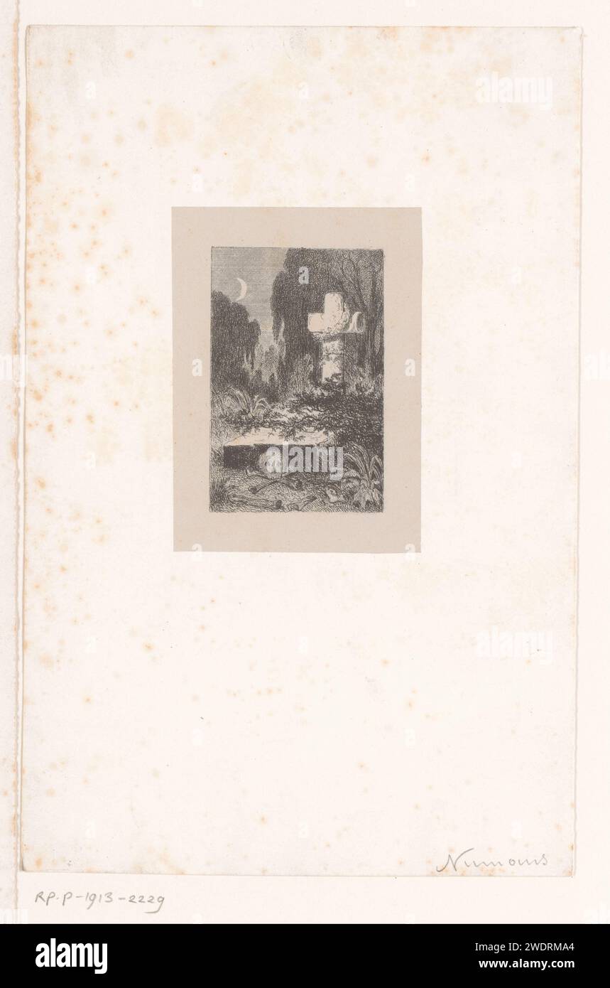 Tombstone with Cross at Moonlight, Auguste Numans (attributed to), 1833 ...