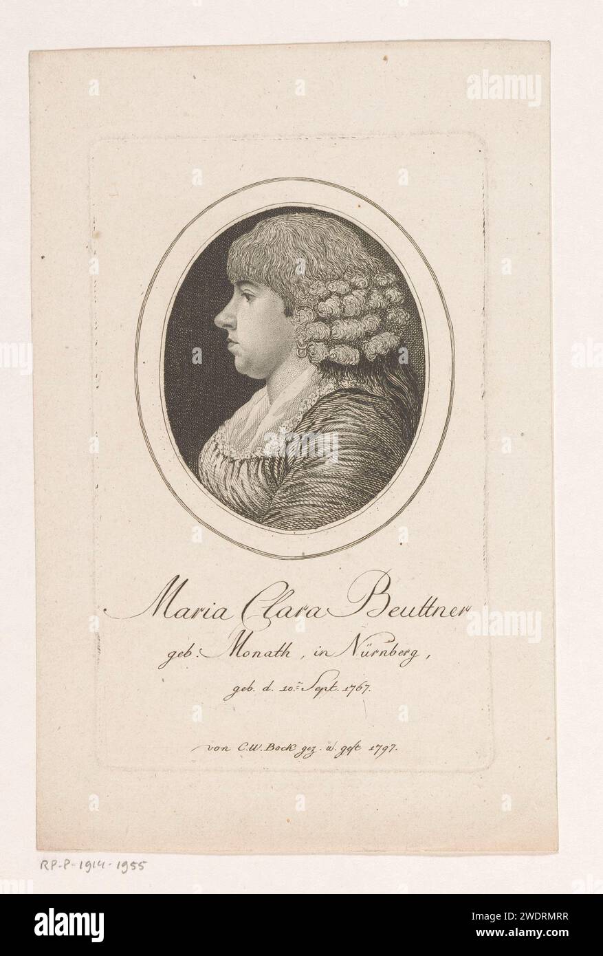 Portrait of Maria Clara Beuttner, Christoph Wilhelm Bock, 1797 print ...